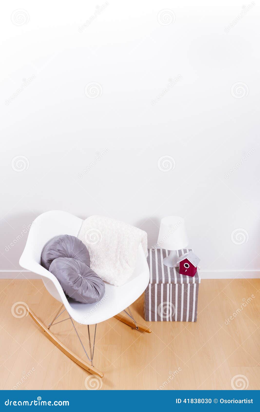 Modern White Rocking Chair and Wall Stock Photo - Image of cushion ...