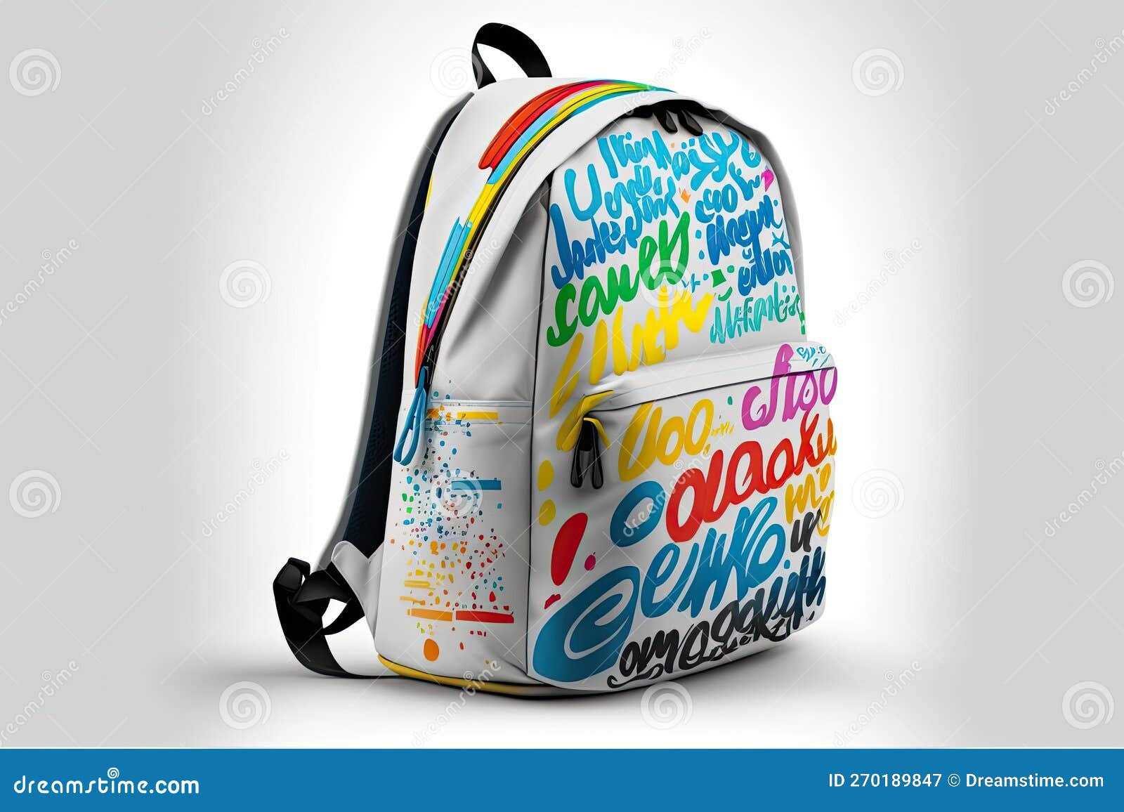 Modern White School Backpack with Multi-colored Inscriptions ...