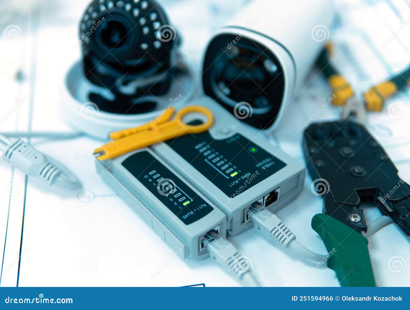 Modern White Security Cameras on the Table. the Concept of Video ...