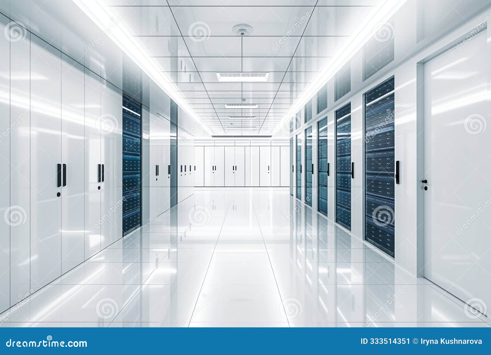 Modern White Server Room Interior Design Features Rows of Computer ...