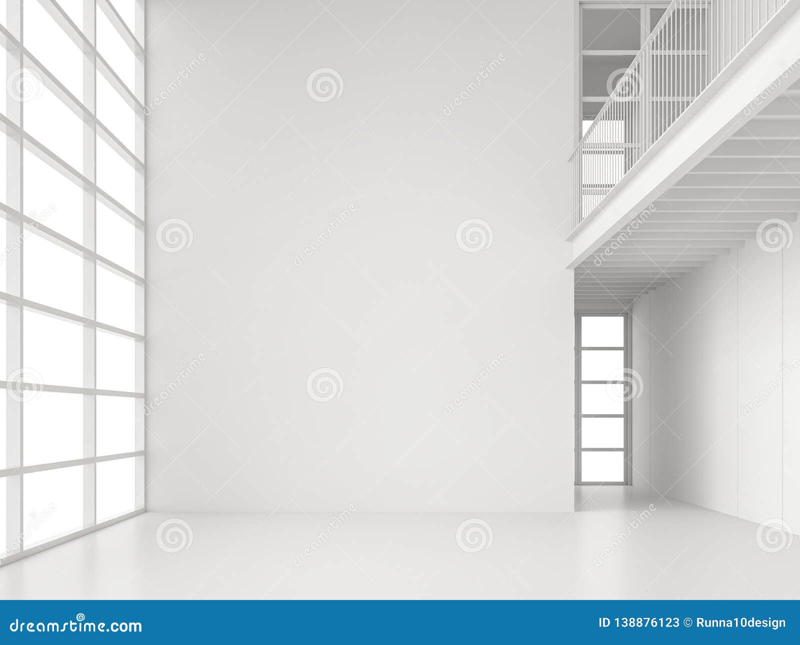 Modern White Space Interior with Large Window 3d Render Stock ...