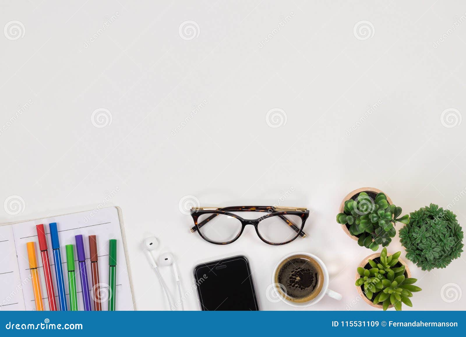 Modern White Student Desk Workspace. Top View with Text Space. Stock ...