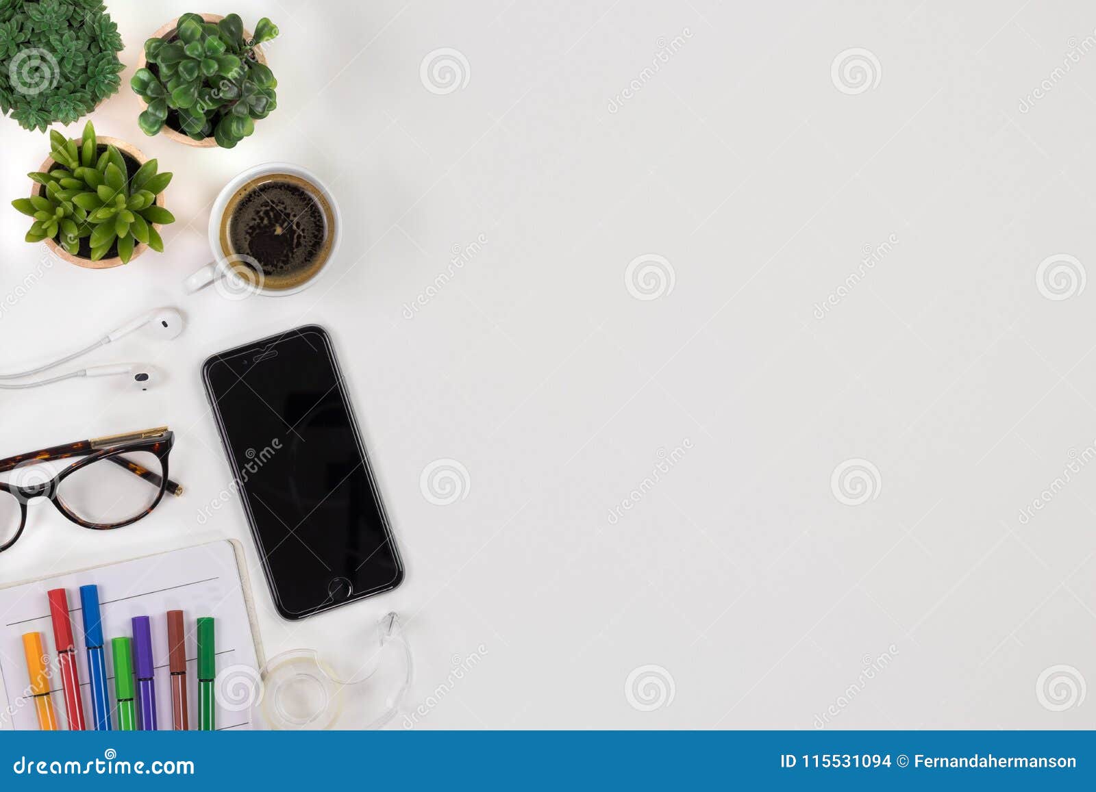 Modern White Student Desk Workspace. Top View with Text Space. Stock ...