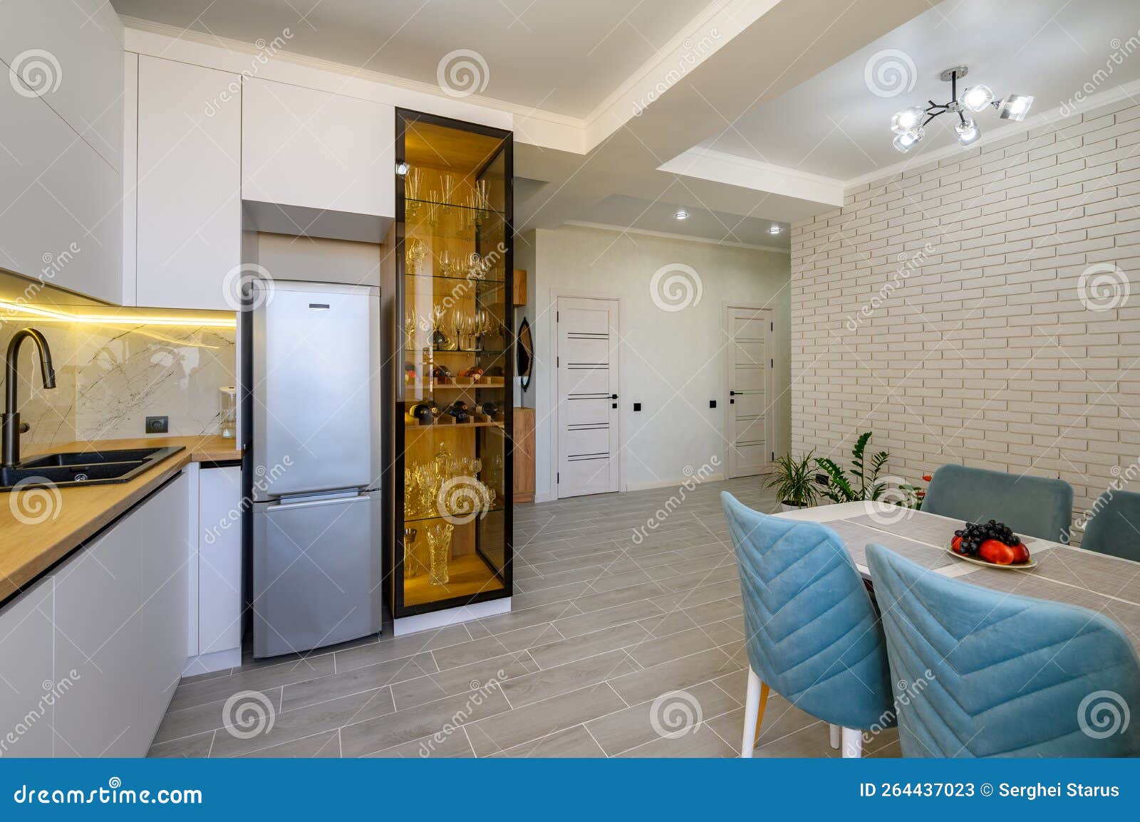 A Modern White Studio Apartment with a Dining Table Stock Image - Image ...