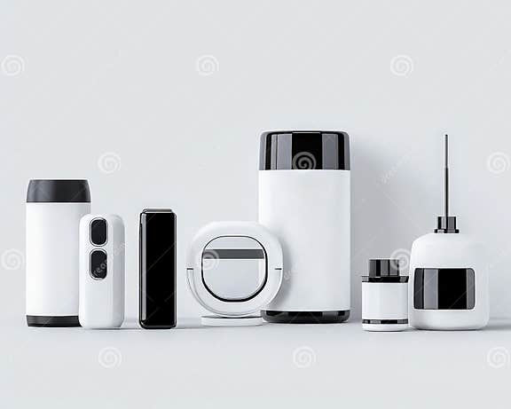 Modern White Tech Gadgets on a Clean Surface Stock Illustration ...