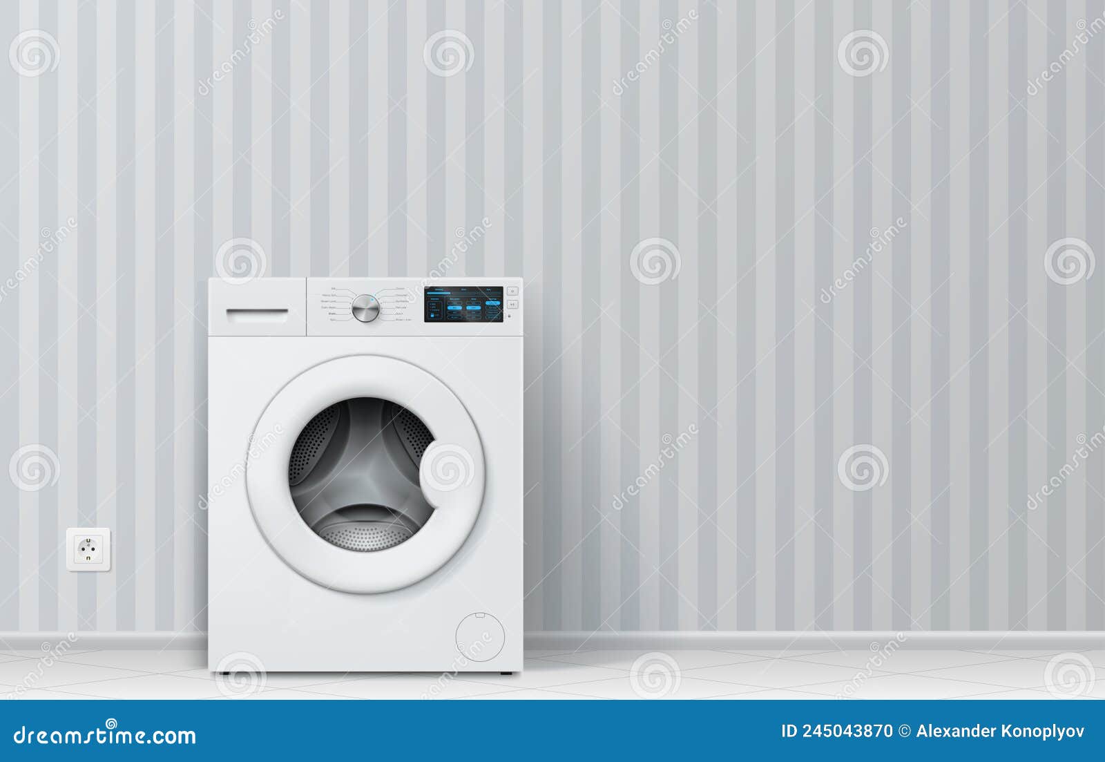 Modern White Washing Machine with Digital Display at Empty Room Home ...