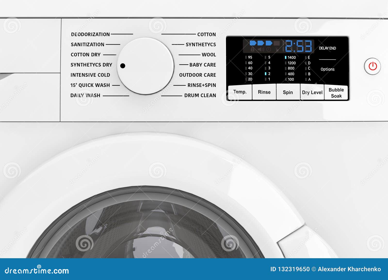 Modern White Washing Machine Front Panel with Display. 3d Render Stock ...