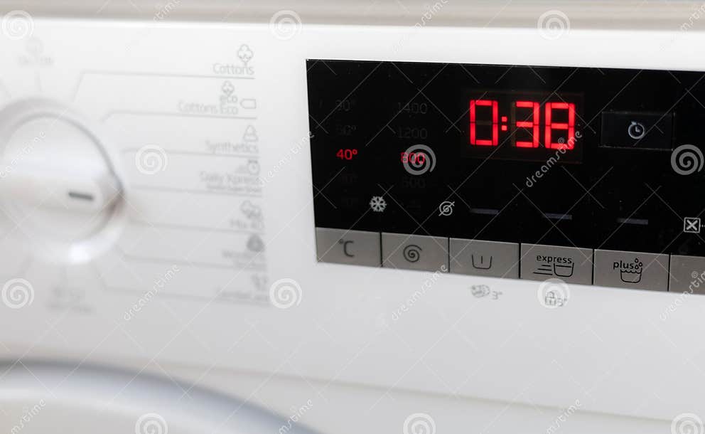 Modern White Washing Machine Front Panel with Display. Stock Photo ...