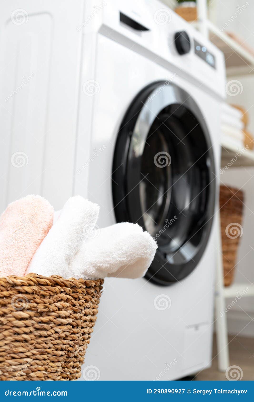 Modern White Washing Machine in a Laundry Room Close Up Stock Image ...