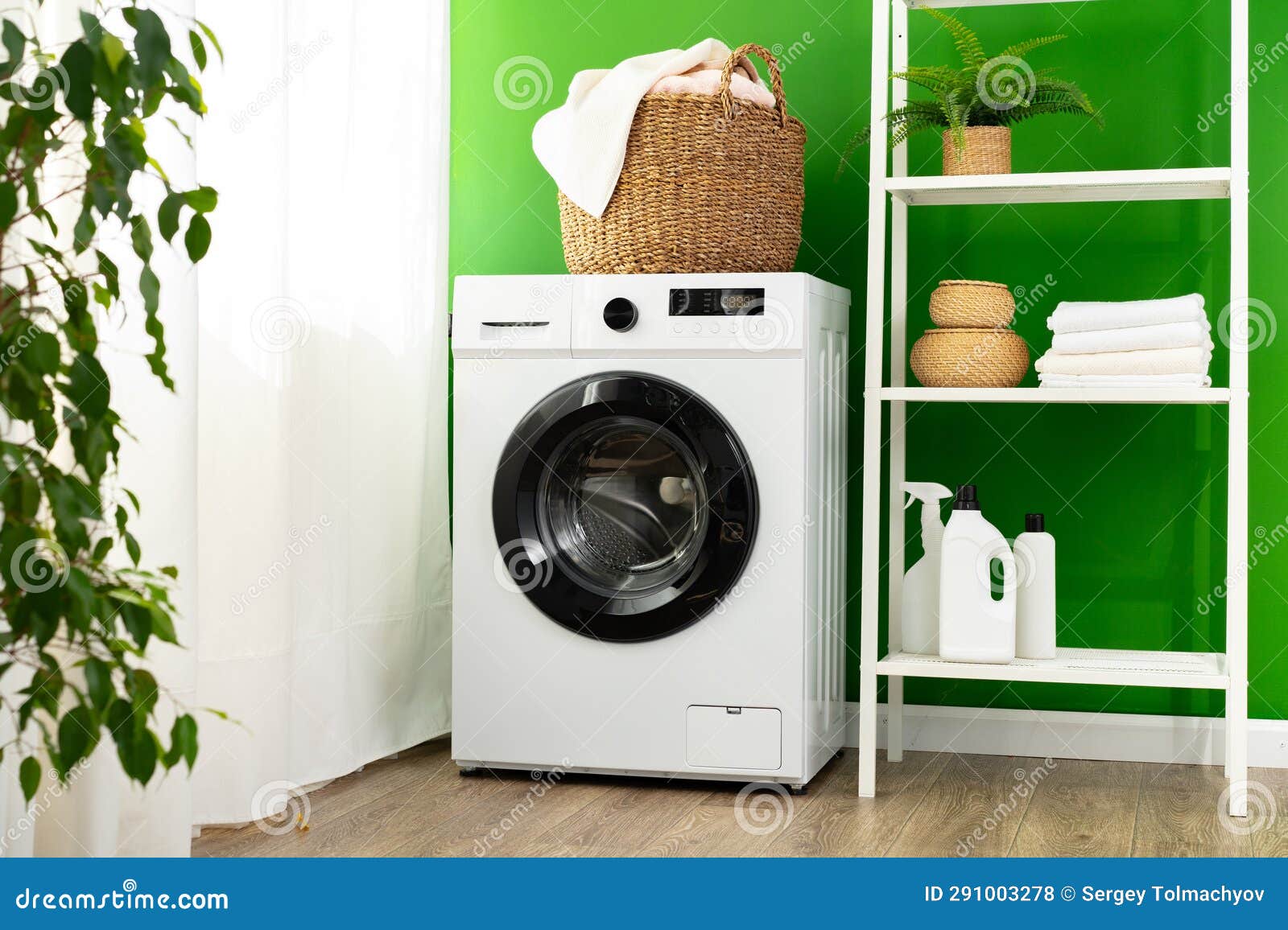 Modern White Washing Machine in a Laundry Room Close Up Stock Photo ...