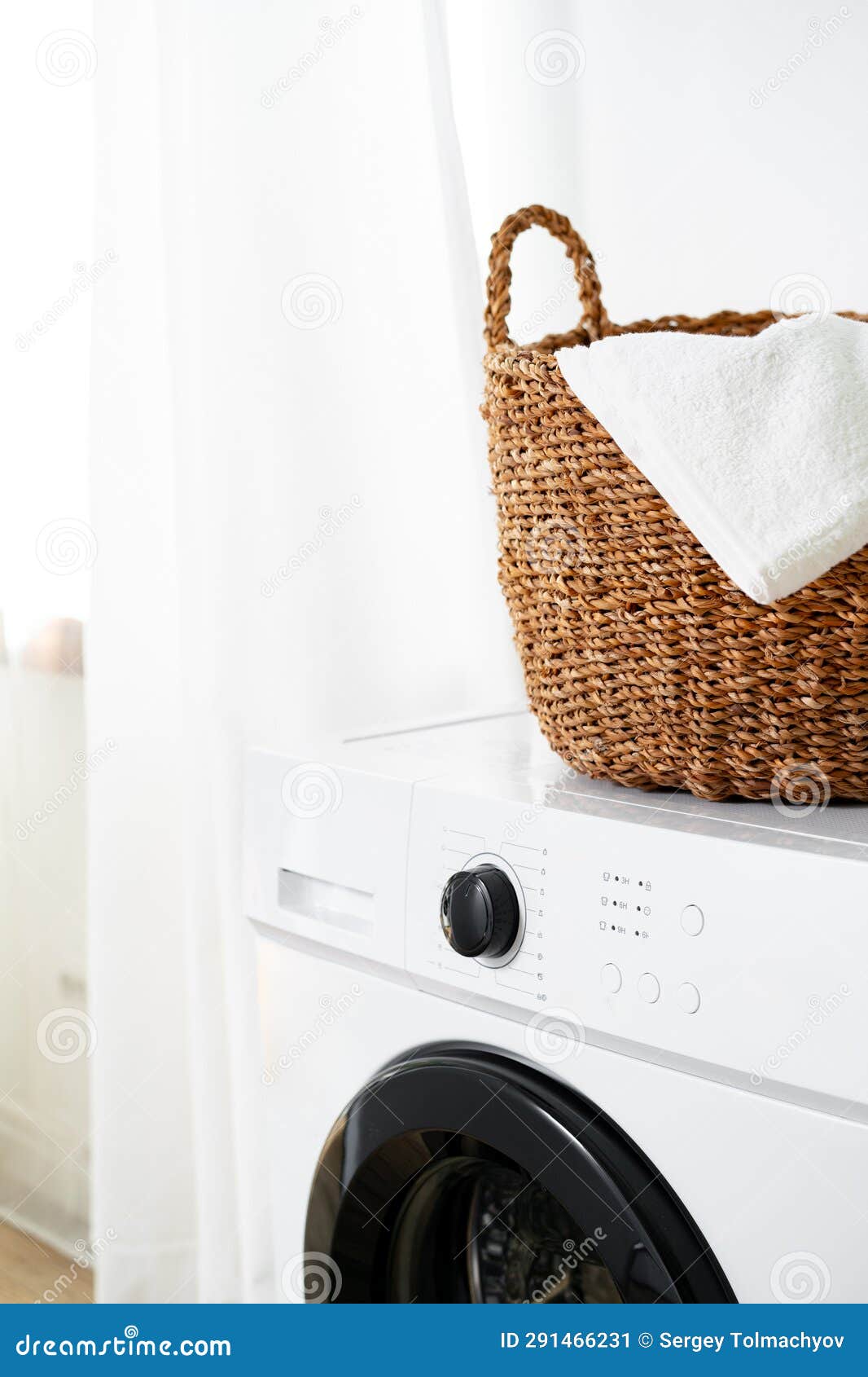 Modern White Washing Machine in a Laundry Room Close Up Stock Image ...