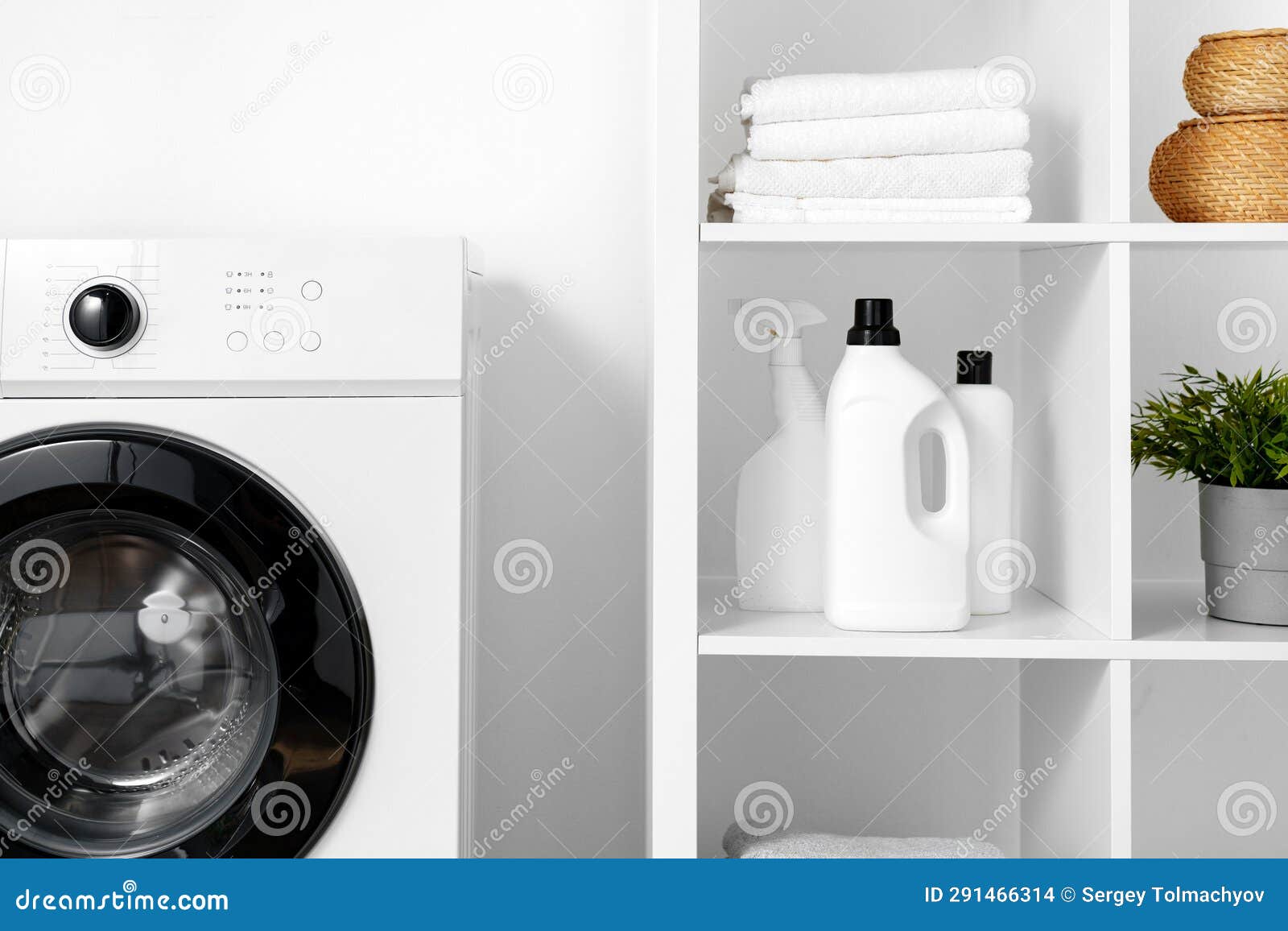 Modern White Washing Machine in a Laundry Room Close Up Stock Photo ...