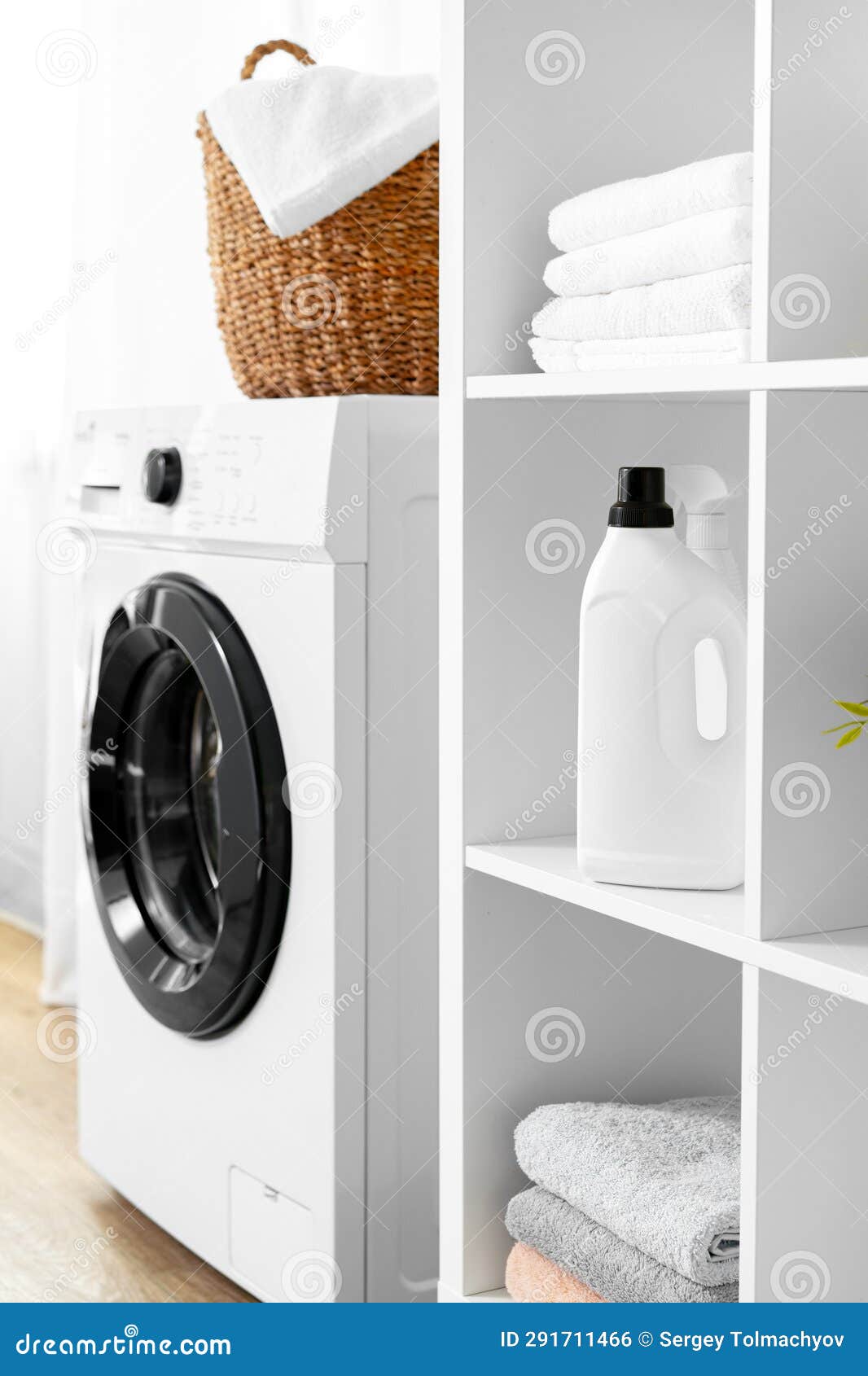 Modern White Washing Machine in a Laundry Room Close Up Stock Photo ...