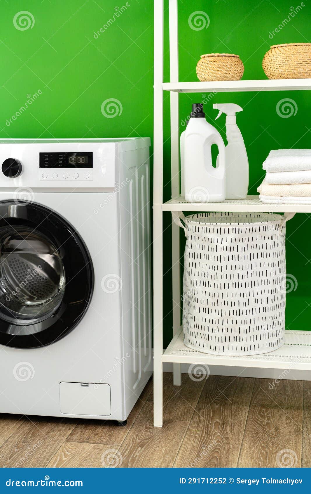 Modern White Washing Machine in a Laundry Room Close Up Stock Photo ...