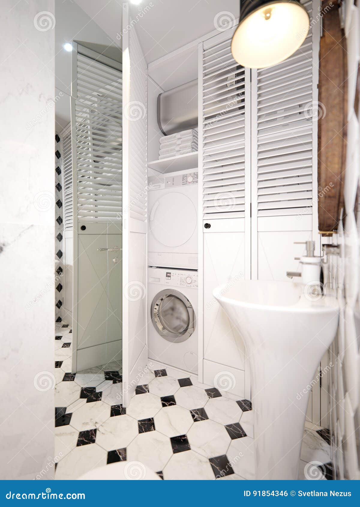 Modern White Water Closet and Laundry Interior Stock Illustration ...