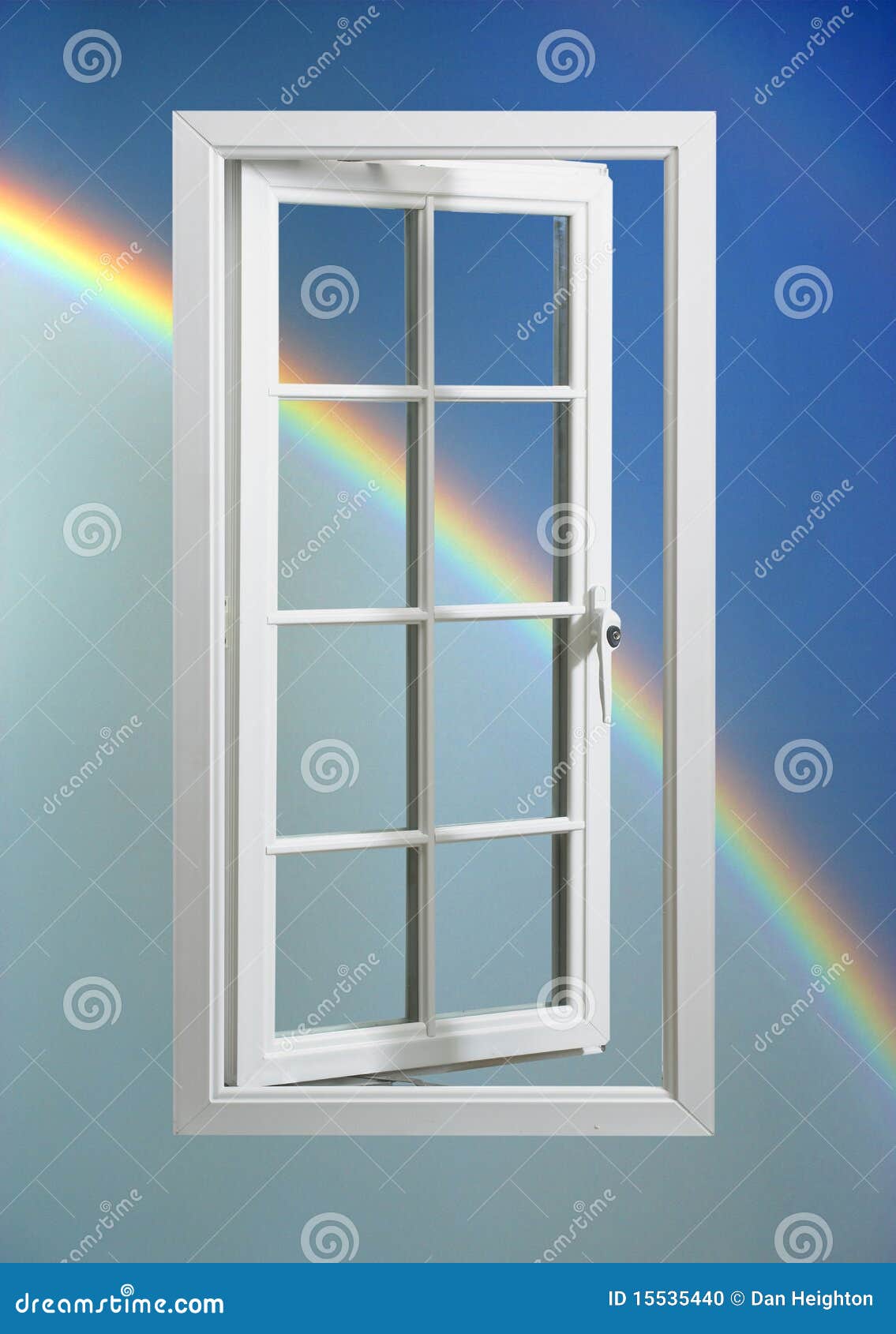 Modern White Window Frame in Blue Sky with Rainbow Stock Photo - Image ...