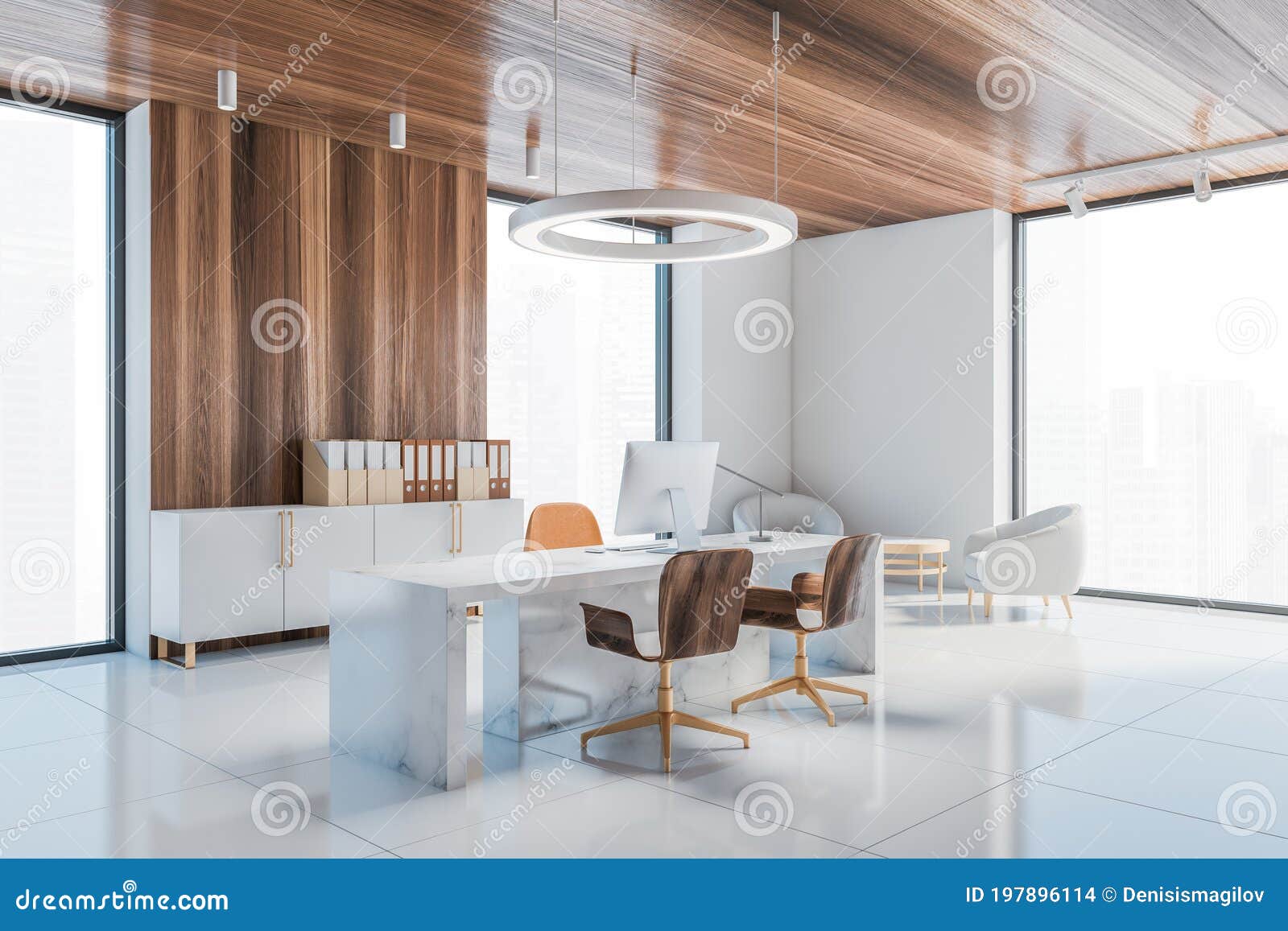 Modern White and Wooden CEO Office Corner Stock Illustration ...