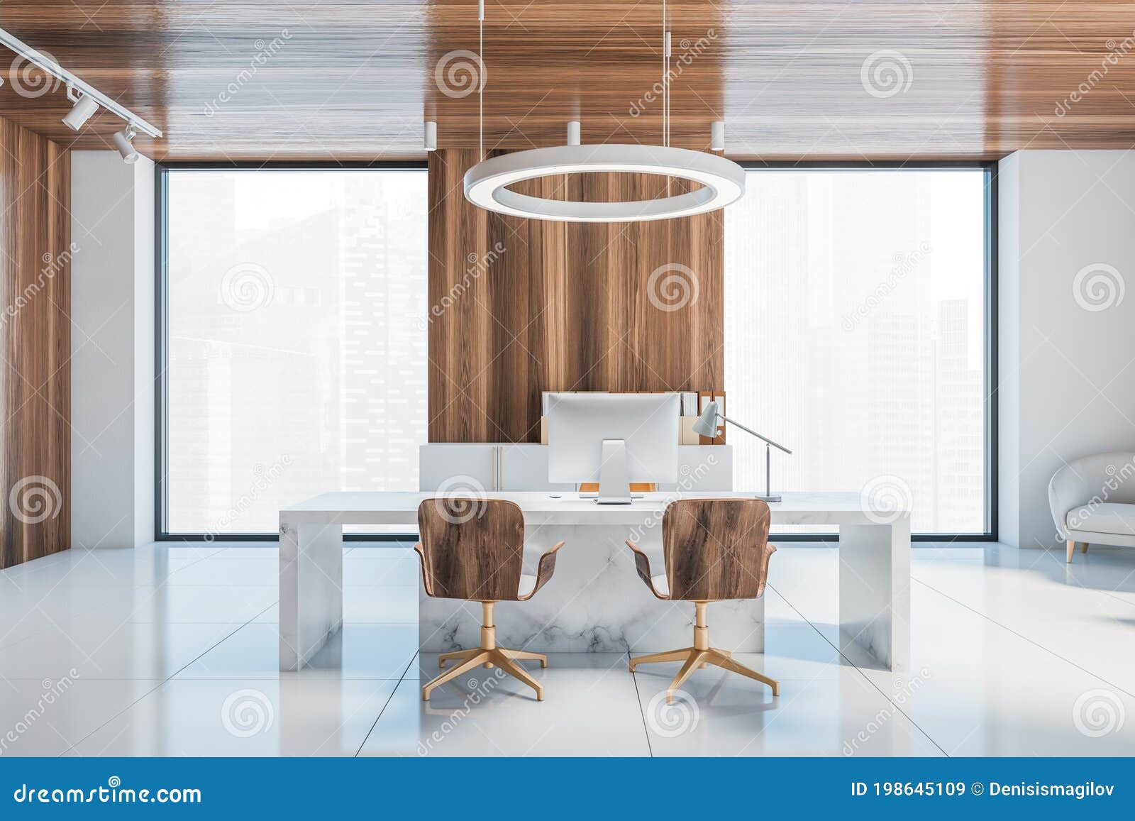 Modern White and Wooden CEO Office Stock Illustration - Illustration of ...