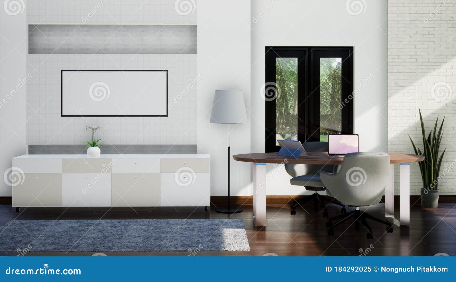 Modern White Working Room Interior, Home Office, Work from Home, 3d ...