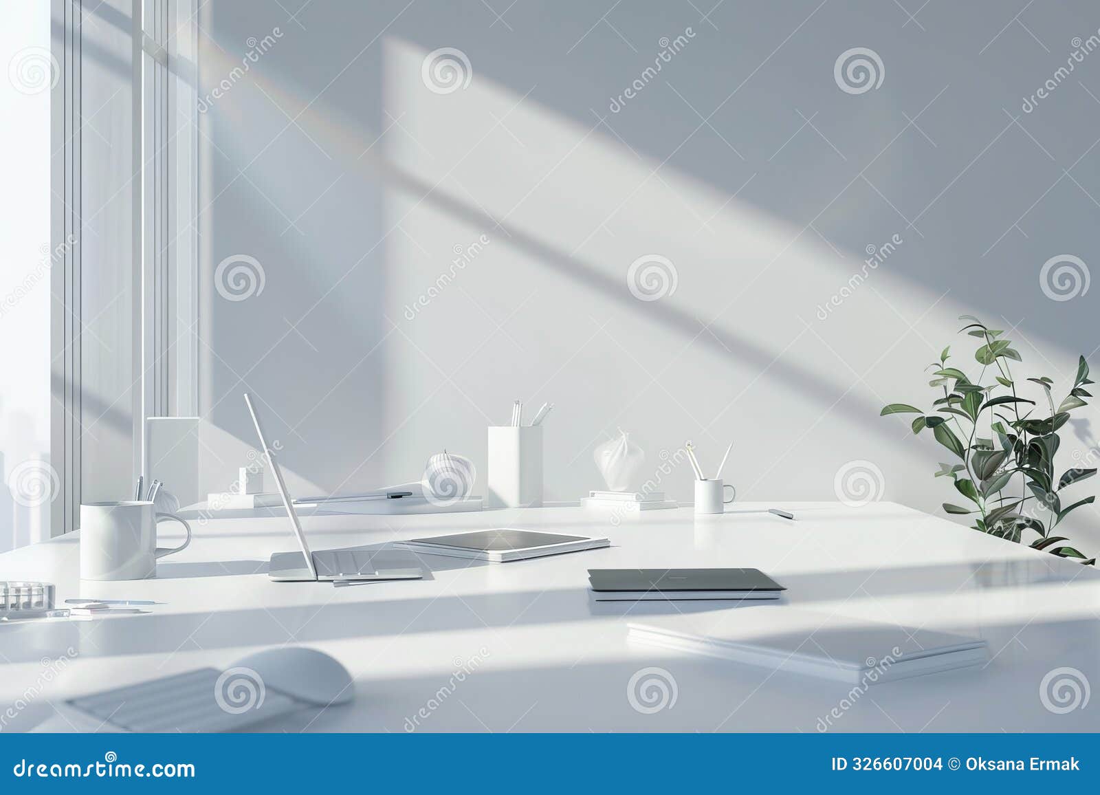 Modern Workspace with Notebook, Office Desktop, Businessman Work Desk ...