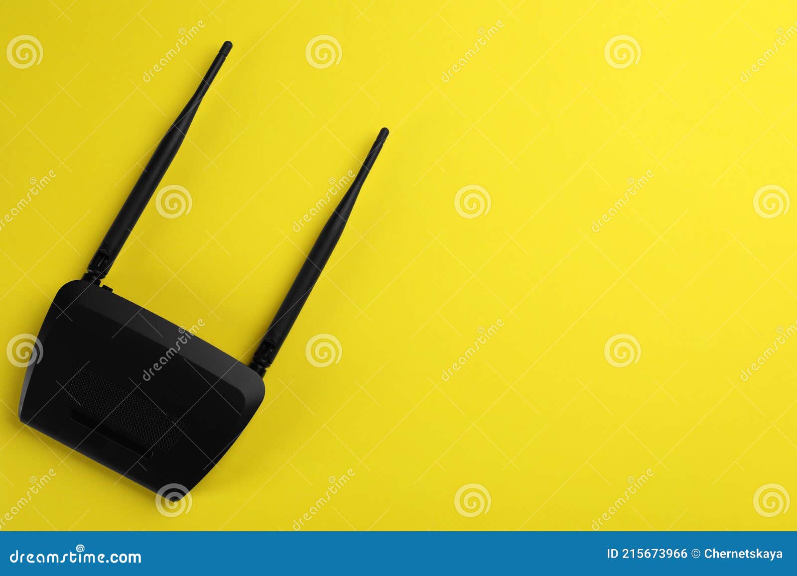 Modern Wi-Fi Router on Yellow Background, Top View. Space for Text ...