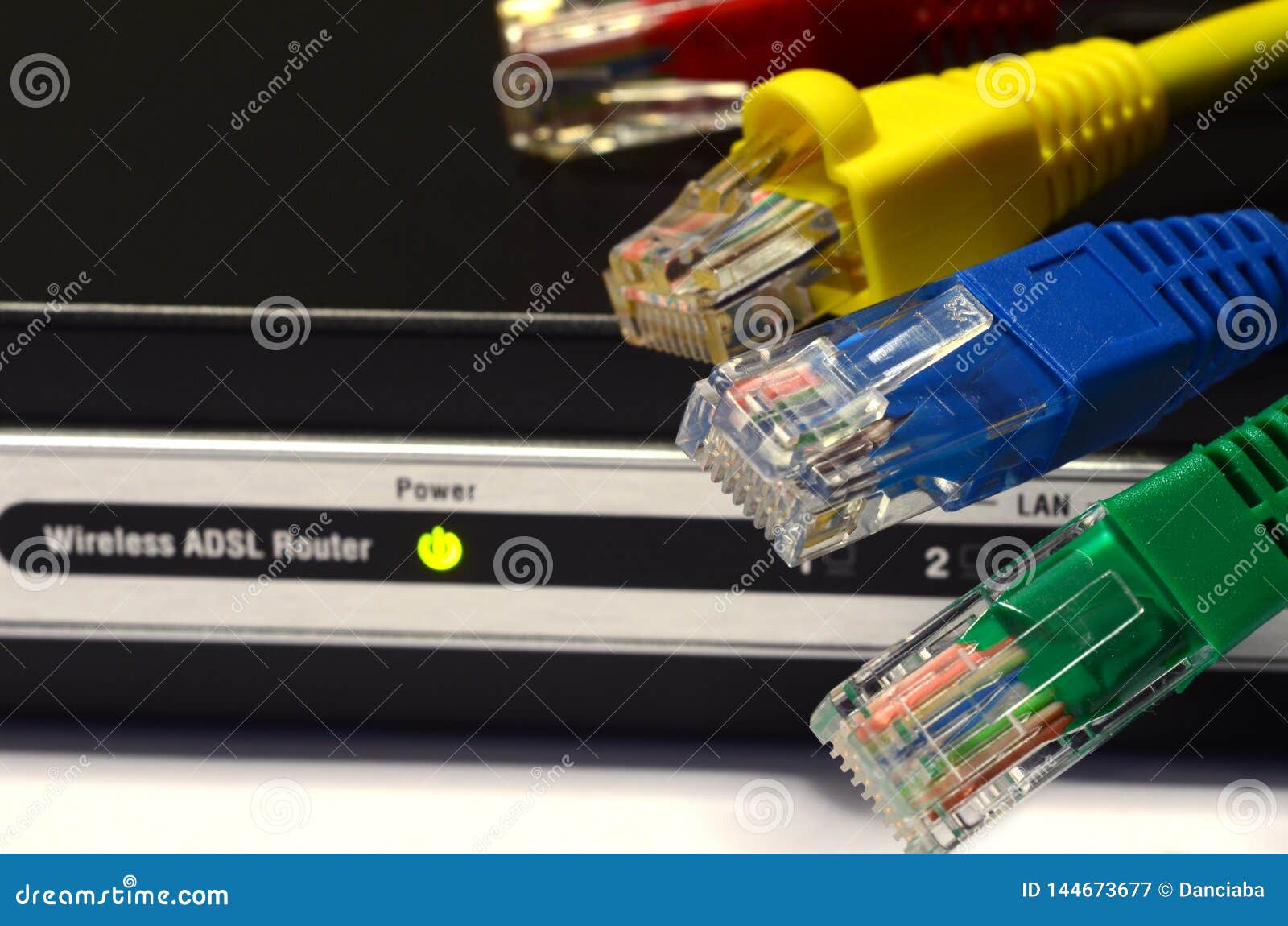 Modern WiFi Modem Router ADSL with LAN Cable Rj45. Stock Image - Image ...