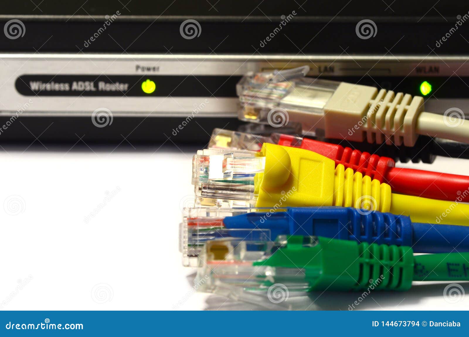 Modern WiFi Modem Router ADSL with LAN Cable Rj45. Stock Photo - Image ...