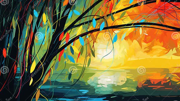 Modern Willow Tree Illustration Stock Illustration - Illustration of ...