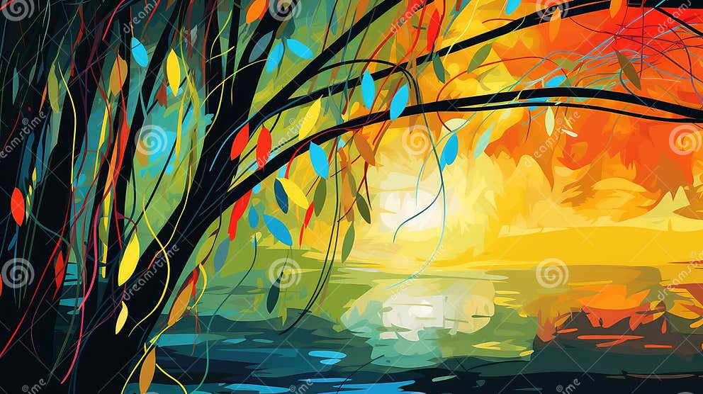 Modern Willow Tree Illustration Stock Illustration - Illustration of ...