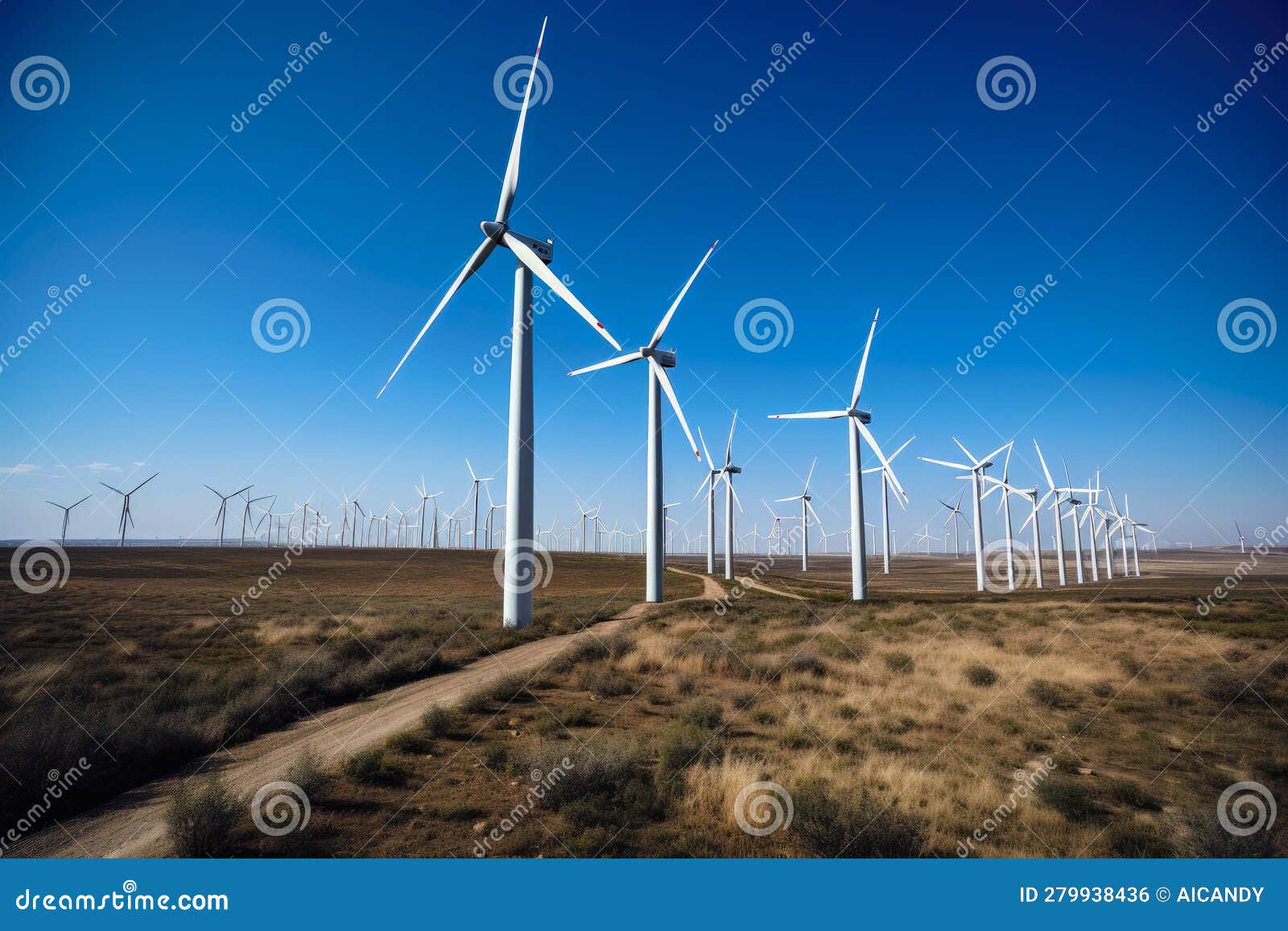 Modern Wind Farm with Rows of Towering Wind Turbines on a Vast Plain ...