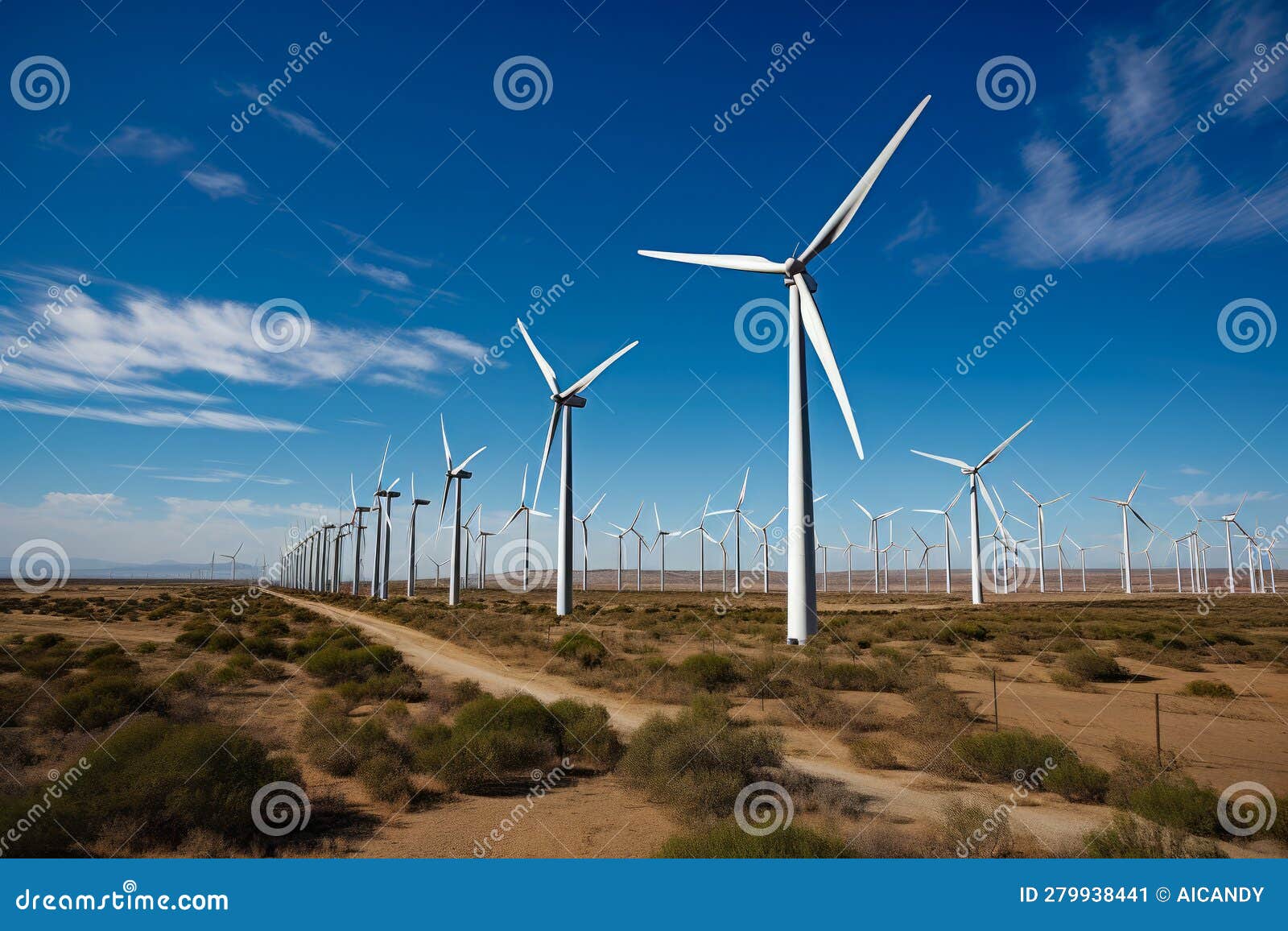 Modern Wind Farm with Rows of Towering Wind Turbines on a Vast Plain ...