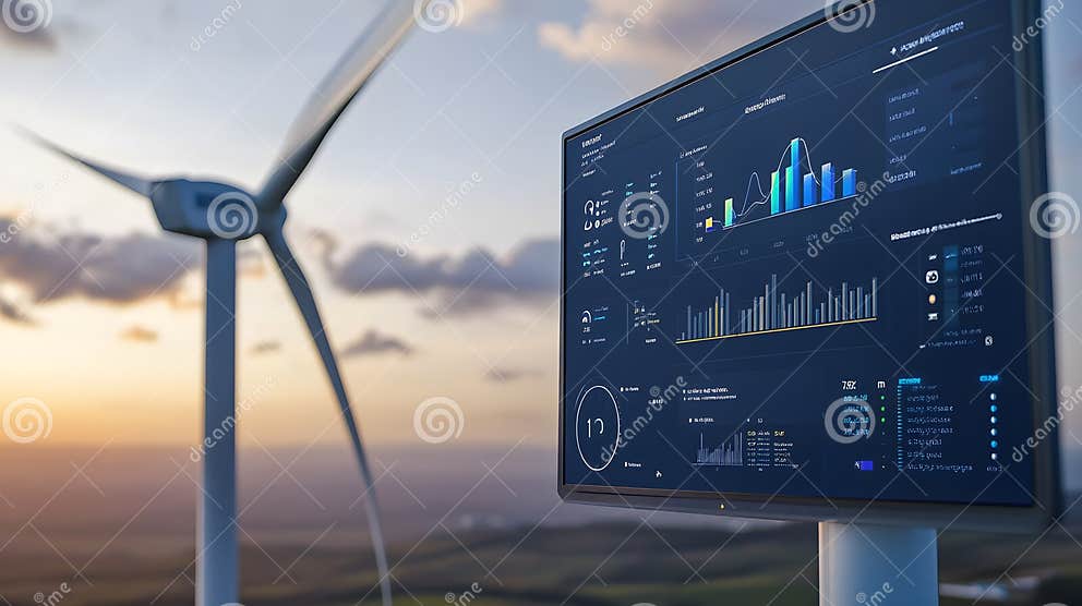 Wind Turbine with Energy Data Analytics Dashboard Stock Image - Image ...