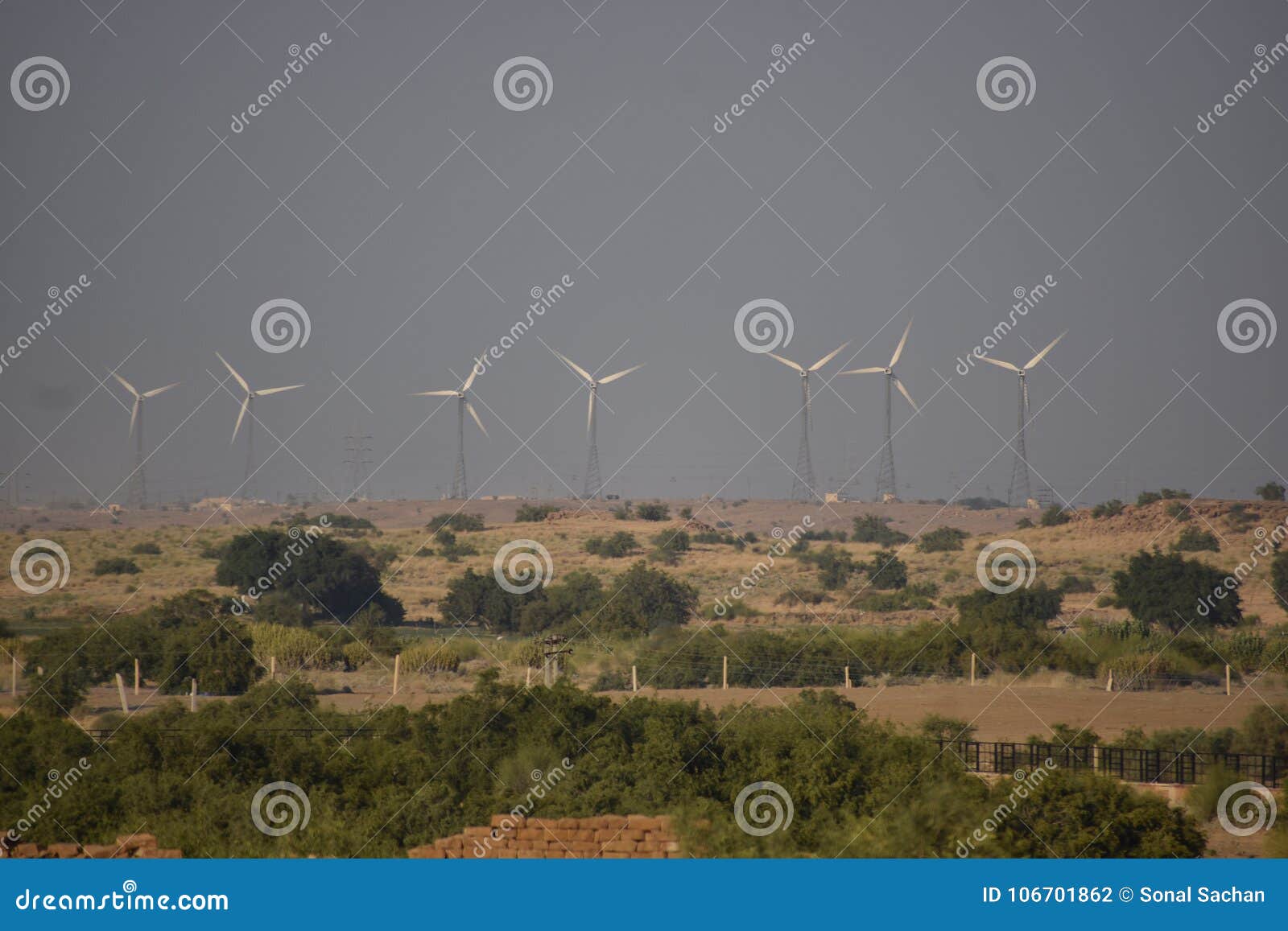 Modern Windmill in Jaisalmer Stock Photo - Image of field, grassland ...