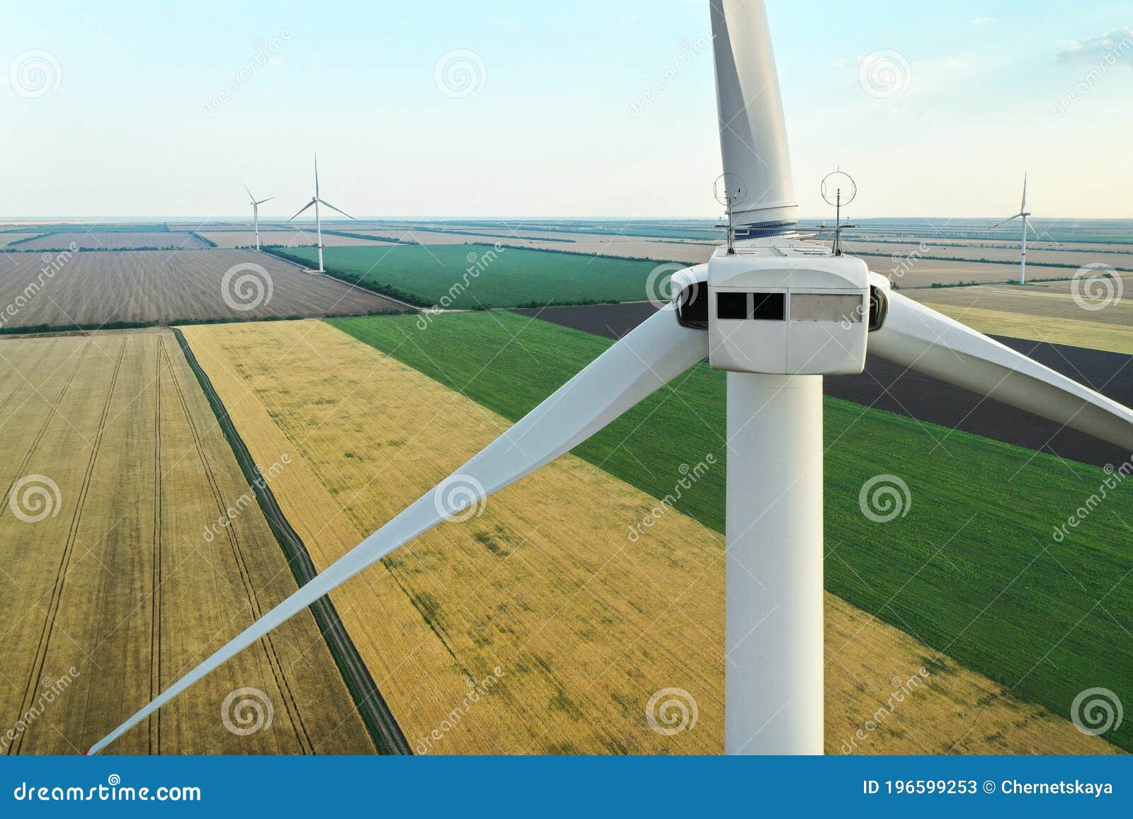 Modern Windmill in Wide Field, Closeup. Energy Efficiency Stock Image ...
