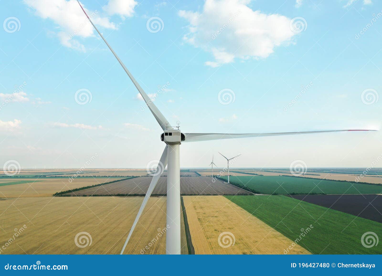 Windmill in Wide Field. Energy Efficiency Stock Photo - Image of clouds ...
