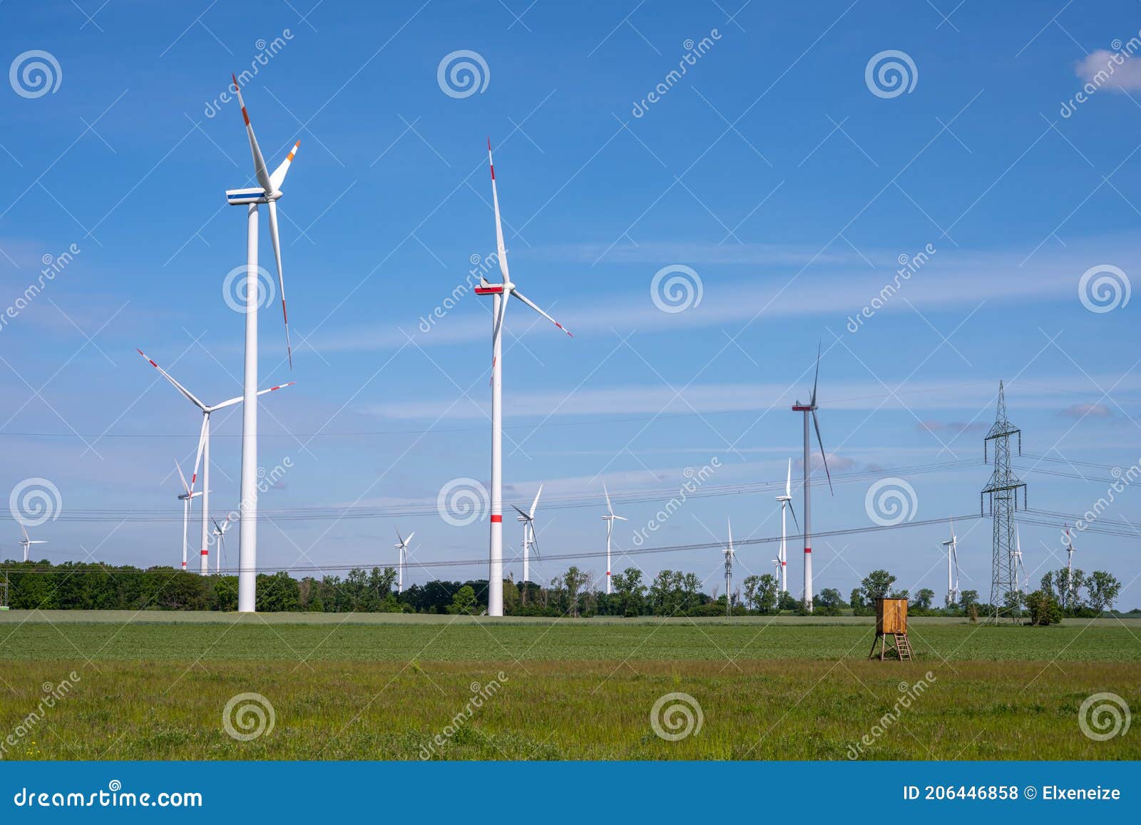 Modern Windmills and a Power Line Stock Photo - Image of cables, corn ...