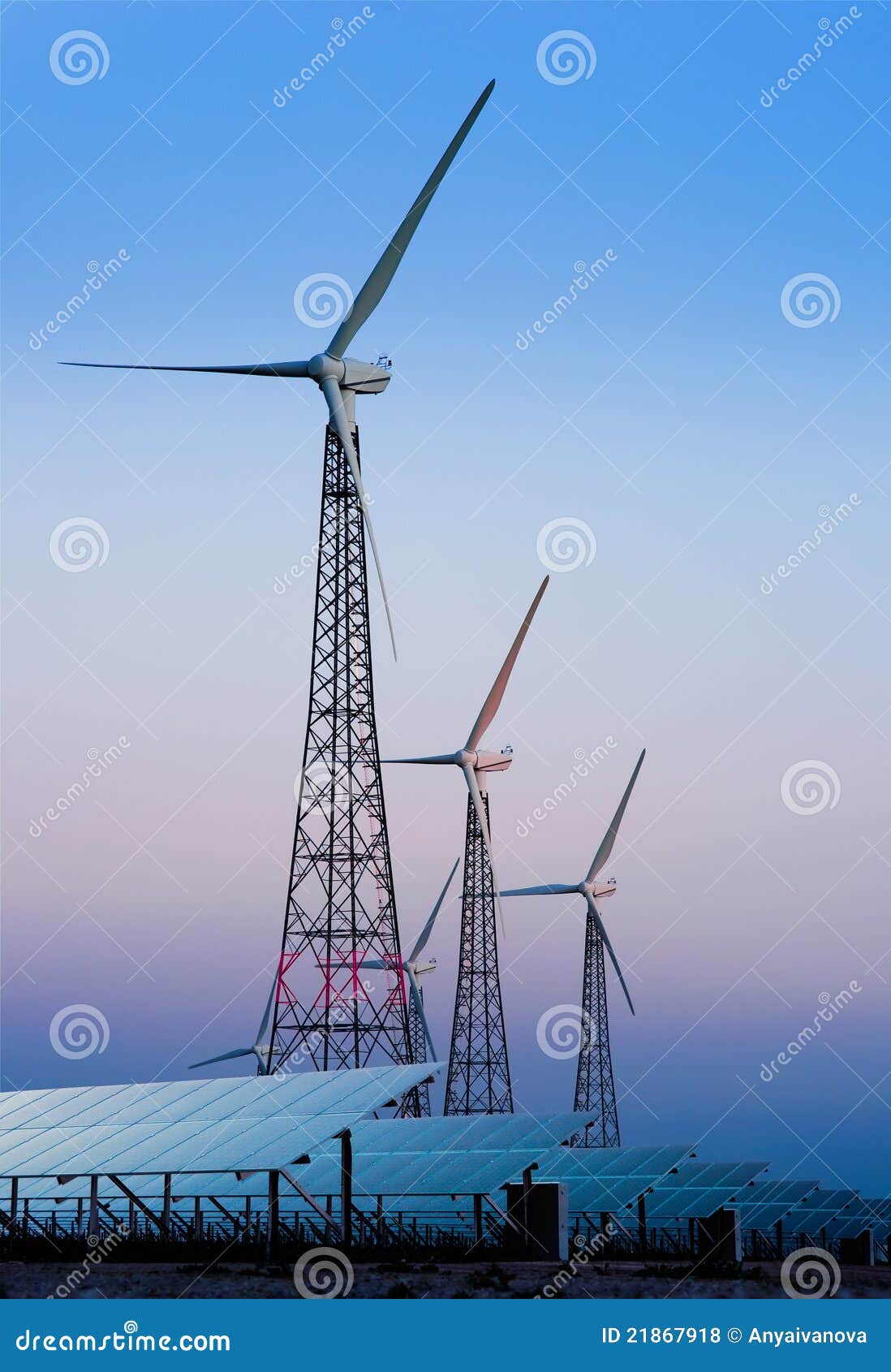 Modern Windmills and Solar Panels Stock Photo - Image of electric ...