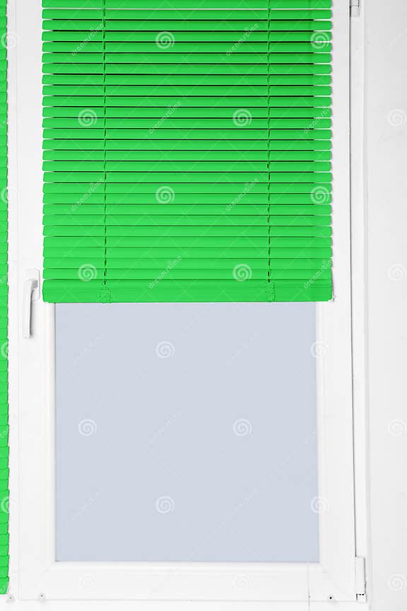 Modern Window with Half-closed White Blinds Stock Photo - Image of ...