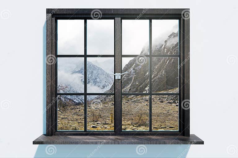Modern Window with Landscape View Stock Illustration - Illustration of ...