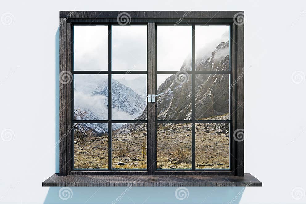 Modern Window with Landscape View Stock Illustration - Illustration of ...