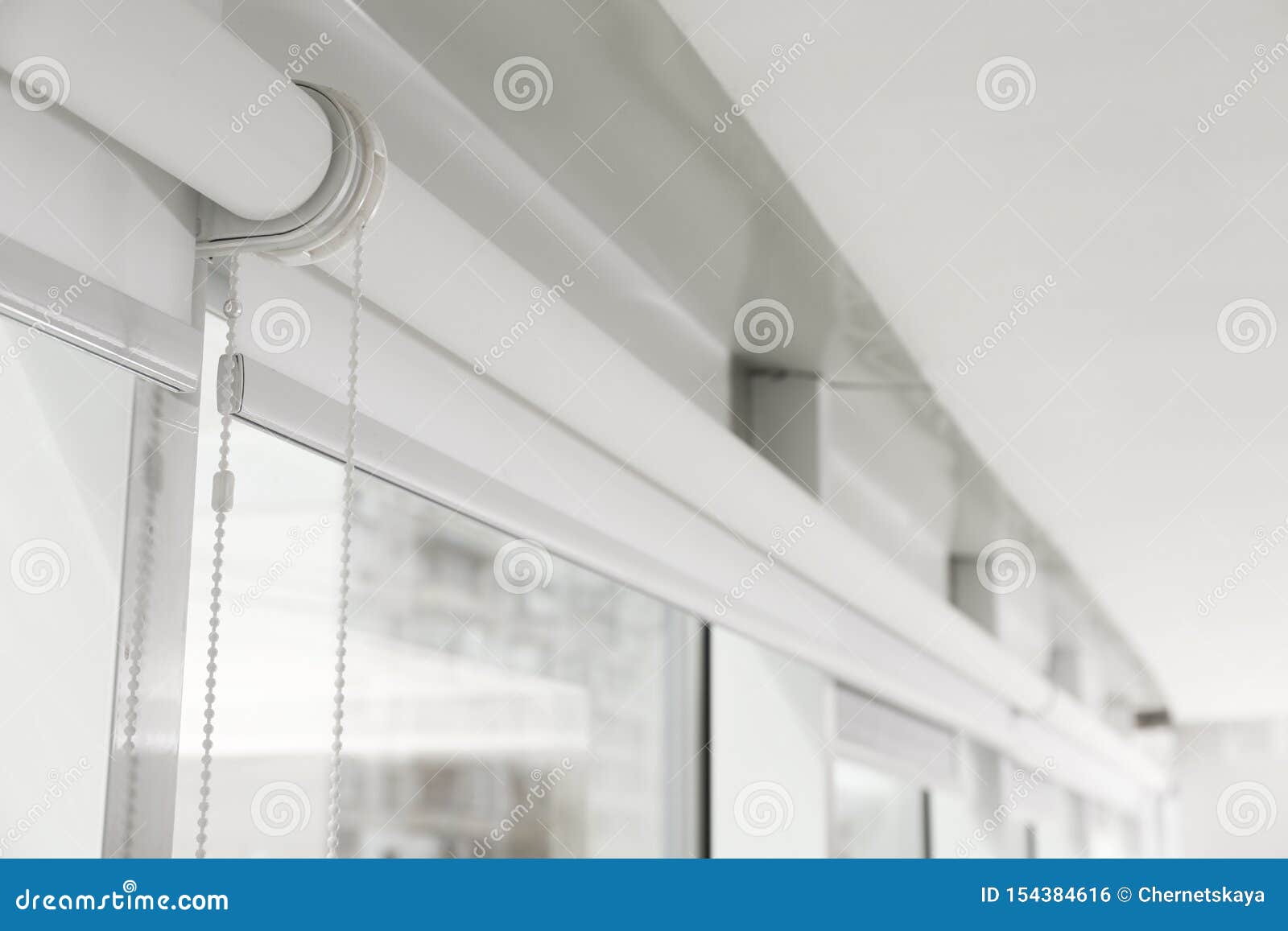 Modern Window with White Roller Blinds Stock Photo - Image of open ...