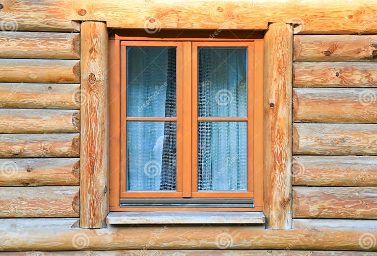Modern Window in Wood House Stock Photo - Image of present, curtain ...