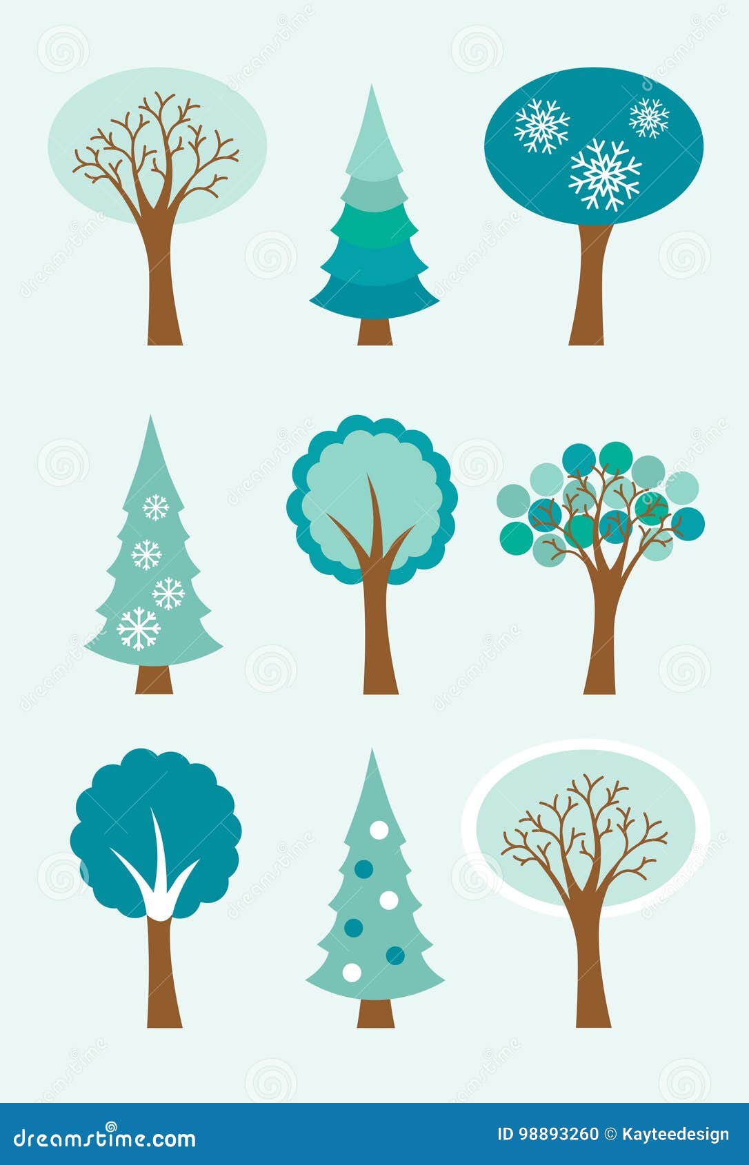 Modern Winter Trees Icons Illustrations 2 Stock Vector - Illustration ...
