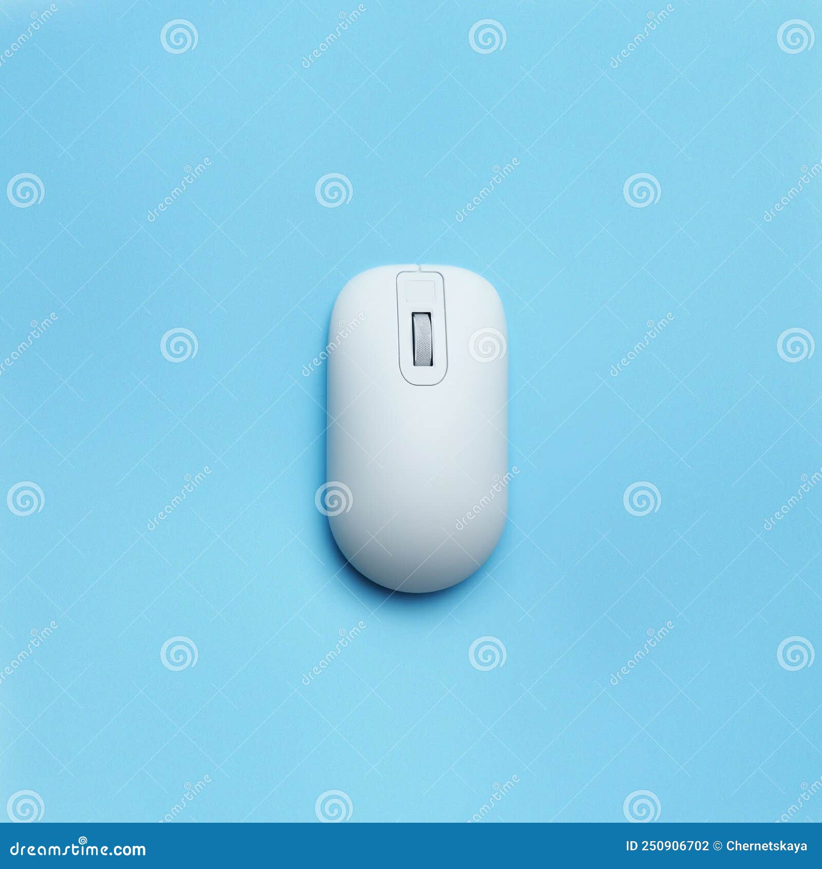 Modern Wireless Computer Mouse on Light Blue Background, Top View Stock ...