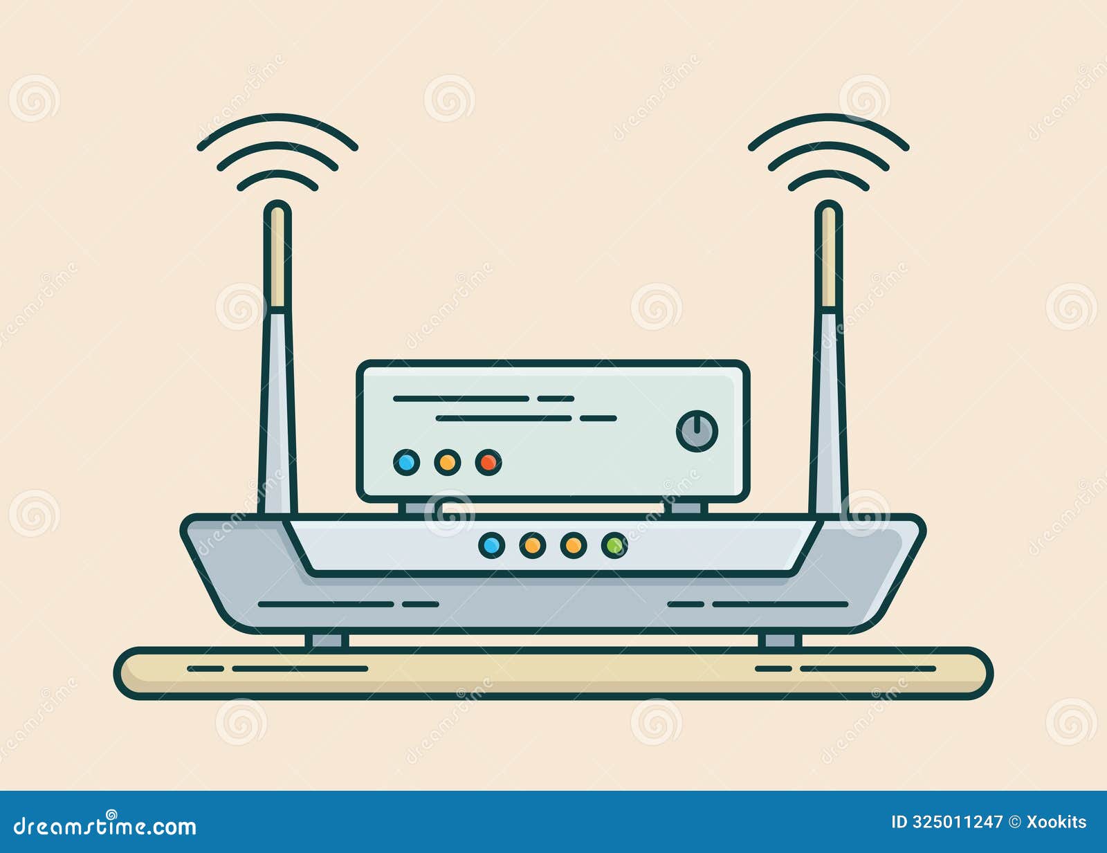Modern Wireless Router with Internet Modem Flat and Line Illustration ...