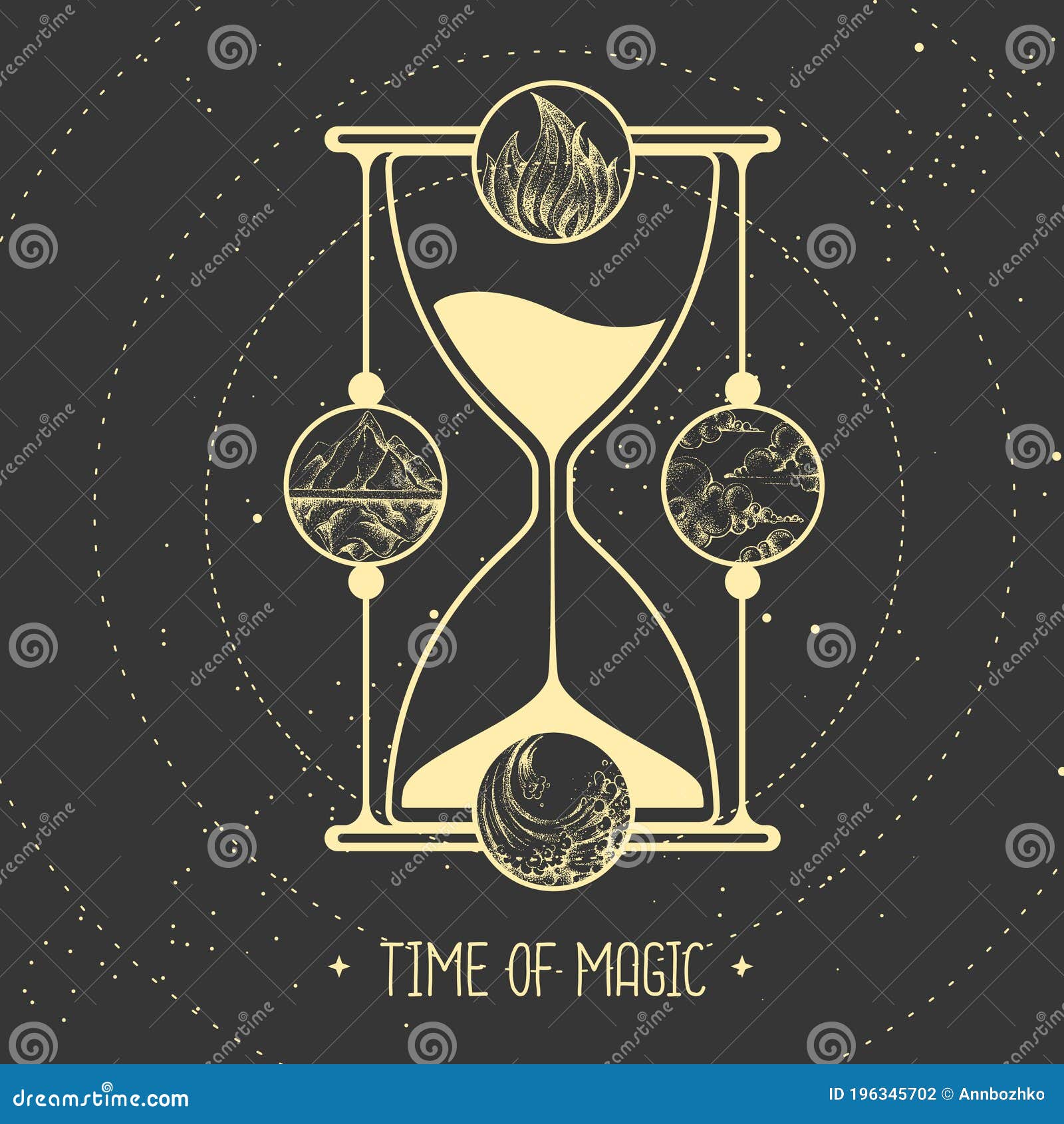 Modern Witchcraft Magic Card with Hourglass and Four Elements. Stock ...