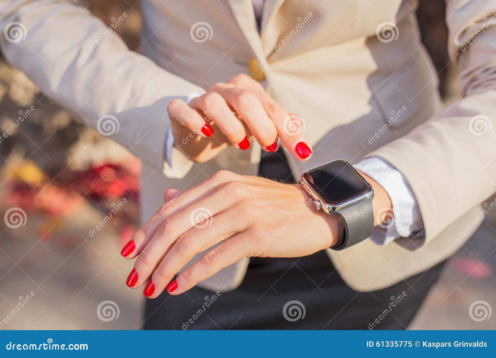 Modern Woman Checking Time on Her Smartwatch Stock Image - Image of ...