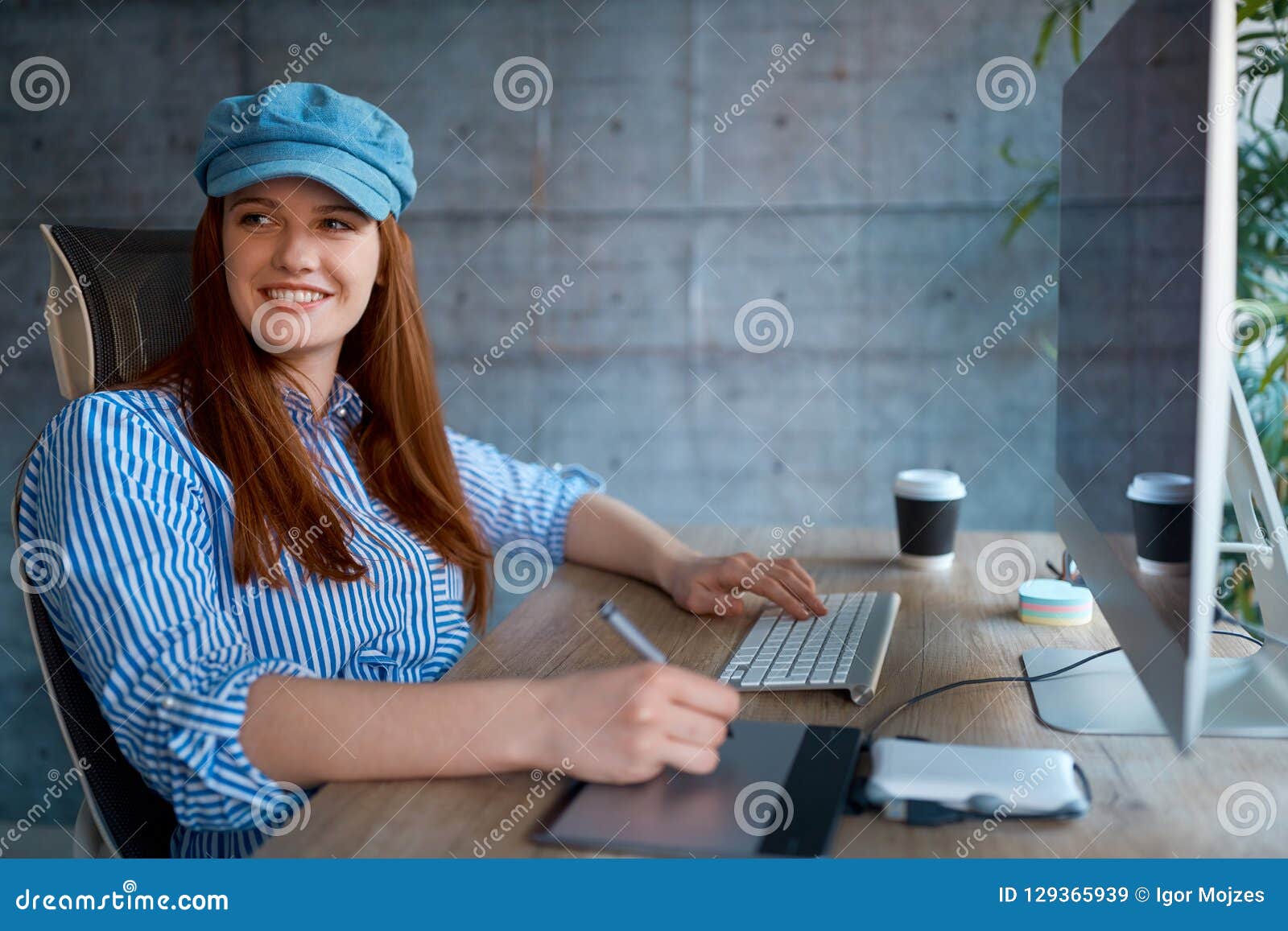 Modern Woman Designer Smiling and Working at Workplace Stock Image ...