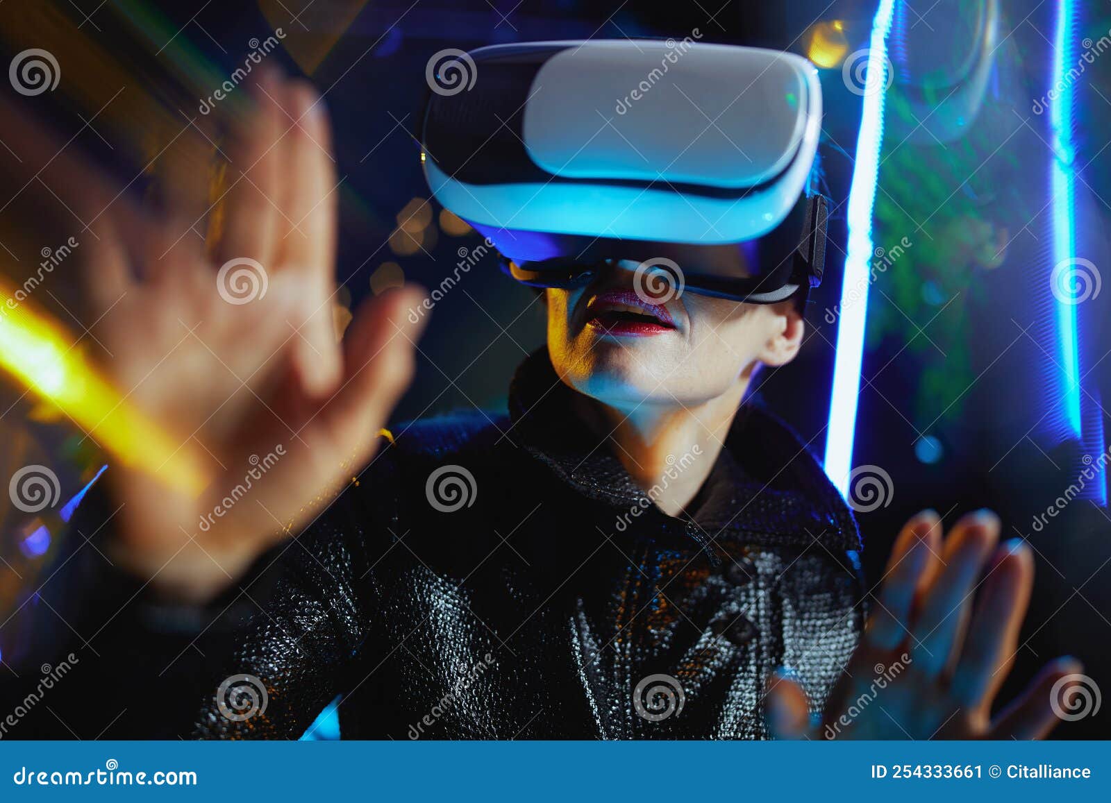 Modern Woman in Metaverse in Vr Goggles Exploring Stock Image - Image ...