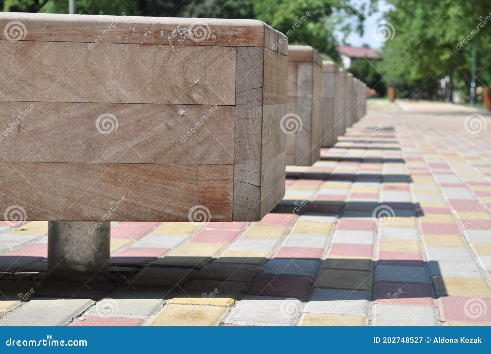 Modern Wooden Bench Benches in Rows Stock Image - Image of architecture ...